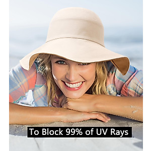 ASSQI Women's Sun Hats Summer Beach foldable Cotton Cap Wide Brim Chin Cord Beige