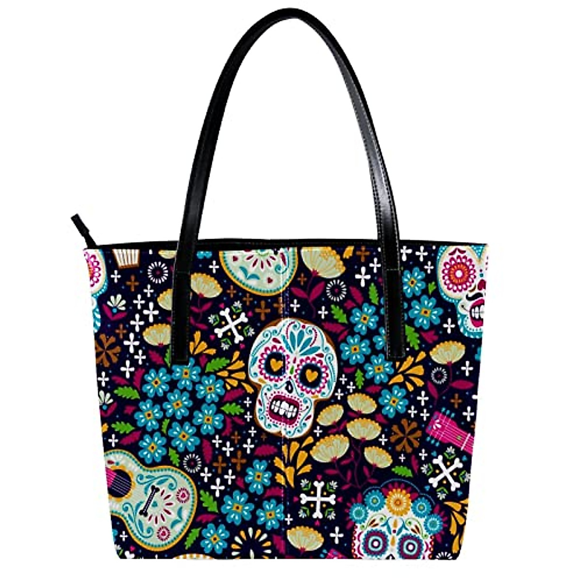 Large Leather Handbags for Women Skull Purple Top Handle Shoulder Satchel Hobo Bag