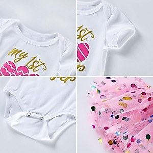 AGQT Baby Girls 1st Easter Outfit Set 3Pcs Bodysuit with Pink Polka Dot Tutu Skirt Size 0-3 Months(59)