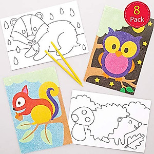 Baker Ross AW883 Woodland Animal Sand Art Pictures - Pack of 8, For Children to Decorate and Display, Ideal Kids Arts and Crafts Project, assorted