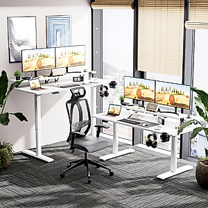 Kemon Electric Standing Desk with Monitor Stand, 55 x 24 Inch Height Adjustable Sit Stand up Desk, Home Office Computer Workstation with Cup Holder and Hook, Stand Table for Work, Carbon Black