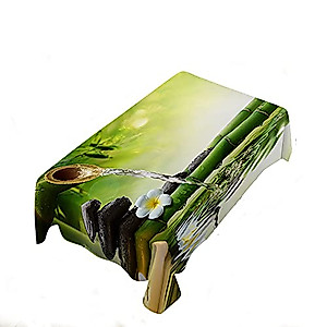 WONDERTIFY Spa Table Cloth Meditation Bamboo Stalks Candle Basalt Stones Flow Water Theraphy Relaxing Water Resistance Microfiber Tablecloth, Decorative Table Cover Green Yellow 52X70 Inch