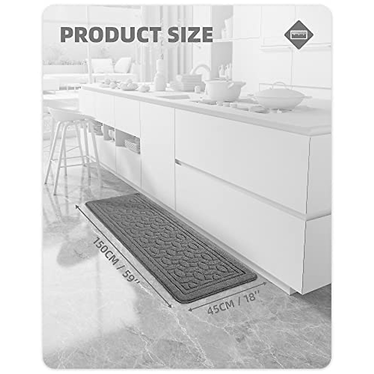 Color G Kitchen Rugs, Non Skid Kitchen Runner Rug Machine Washable Kitchen Floor Mat, Easy to Clean Kitchen Rugs and Mats, 18"x59", Grey