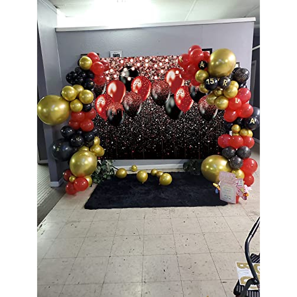 Red and Black Glitter Backdrop Balloons Bokeh Birthday Photography Background for Men and Women, Suitable for Wedding Prom Party Decoration Banner Props 7x5FT(Width 210cm x Height 150cm)