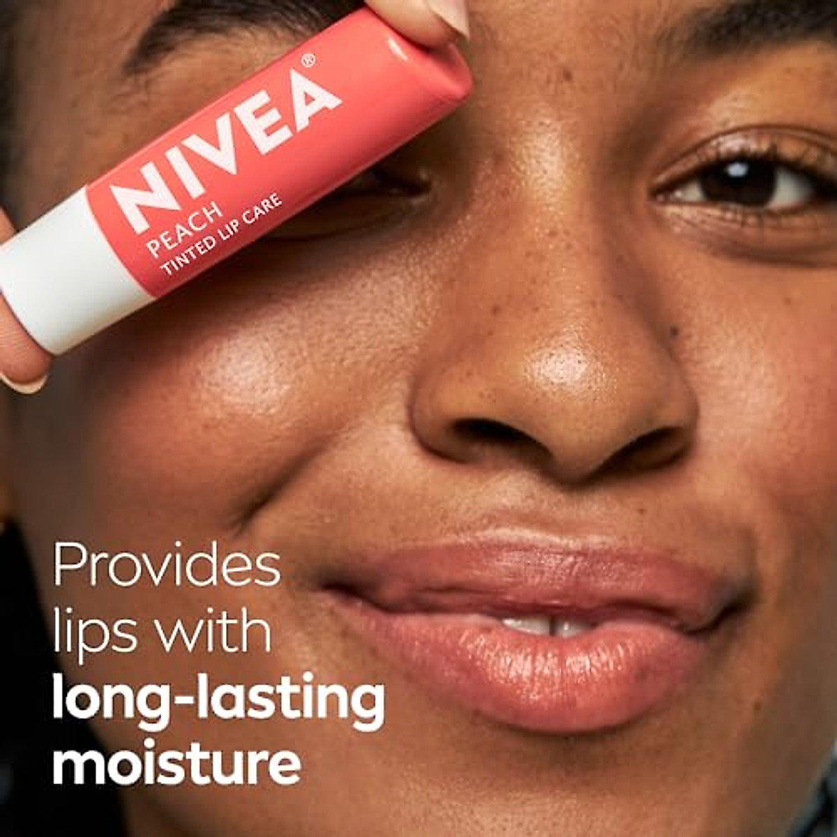 NIVEA Peach Lip Care, Tinted Lip Balm Pack with Shea Butter, Nourishing Oils and Vitamin C & E, 3-in-1 Moisture, Repair and Color, 0.17 Oz Stick, Pack of 4