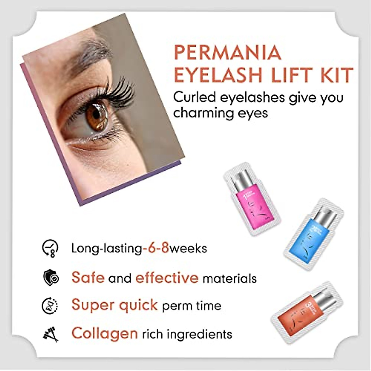PERMANIA Lash Lift Kit,Lash Perm Kit, Fast Eyelash Lifting 5 Minutes DIY at Home with Strong Glue Disposable Sachet Lash Perming Kit Last 8 Weeks（30pcs）