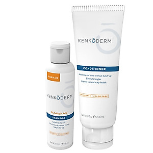 Kenkoderm Psoriasis Shampoo & Conditioner Bundle, Therapeutic Shampoo with 3% Salicylic Acid, 4 oz, Conditioner for Sensitive Hair & Skin, 8 oz. Dermatologist Developed, Fragrance & Color Free