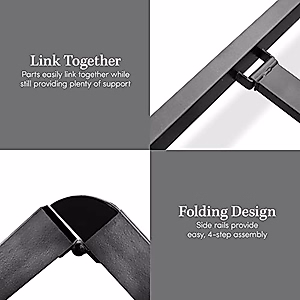 eLuxurySupply SNAP Metal Bed Frame - Carbon Steel with Antique Pewter Finish Folding Bed Frame - Easy Assembly with Headboard and Footboard - Sturdy Steel Construction Bed Base - Queen Size