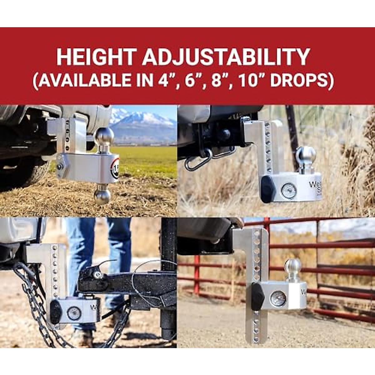 Adjustable Trailer Hitch, Adjustable Ball Mount, Truck Ball Hitch, Aluminum Trailer Tow Hitch w/Built in Scale for Anti Sway, 12,500 lbs GTW - Weigh Safe