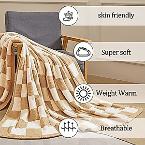 Khaki Checkered Throw Blanket Soft Warm Couch Blanket Reversible Plaid Checkerboard Grid Blanket for Bed Sofa 60"×79"