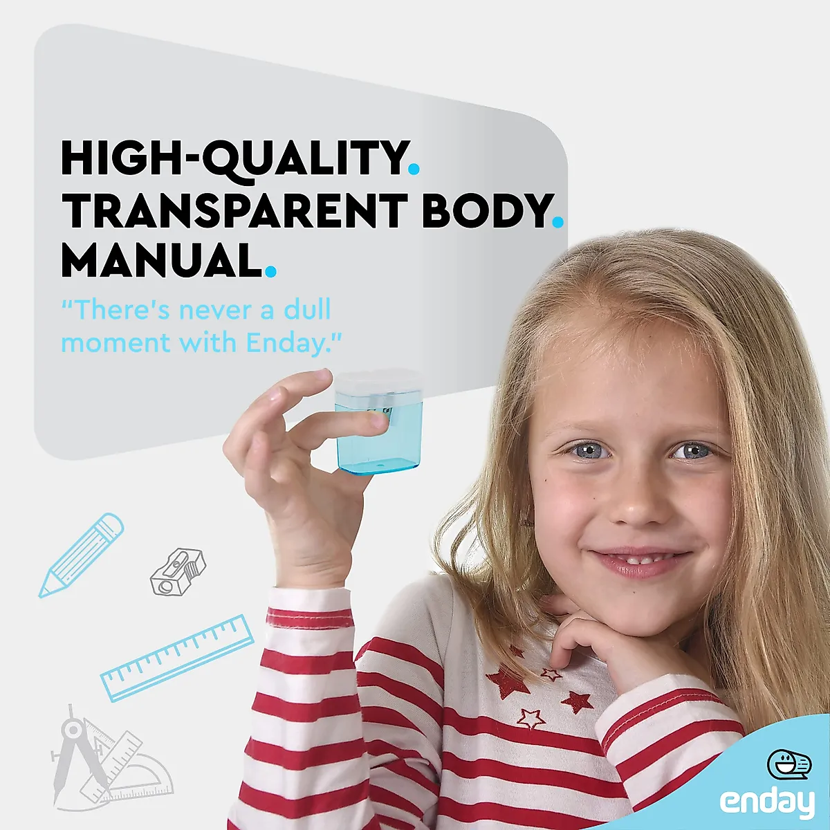 Pencil Sharpener Dual Hole Manual Blue, Jumbo Crayon Sharpener with Cover and Bin, Handheld Color Pencil Sharpeners for Large & Standard Pencils, Also Available in Red, Green, Purple, 1 Pc – by Enday