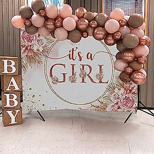 Mocsicka Boho Baby Shower Backdrop for Girl It's a Girl Pink Flowers Baby Shower Photography Background Boho Baby Shower Decorations Bohemian Baby Shower Banner (7x5ft(82x60 inch))