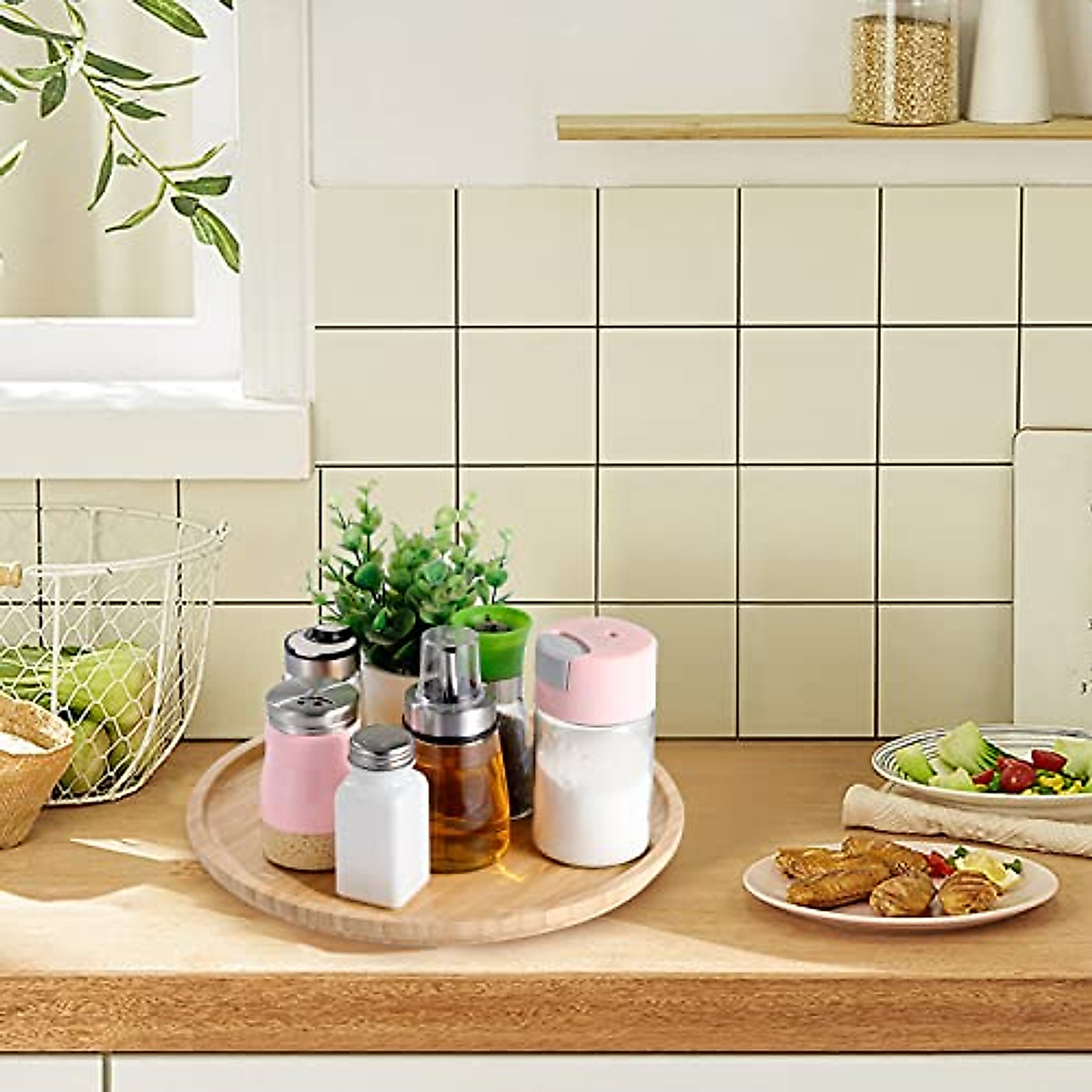 HAOBYBL Lazy Susan Organizer 11" Wooden Lazy Susan for Table 360 Degree Rotating Spice Rack with Non-Slip Mat, for Pantry Countertop, Table Storage