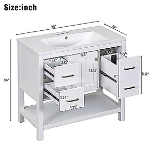 Appot AT-SV000009AAW 36" Bathroom Vanity with USB, Multifunction Bath Room Storage Cabinet with 3 Drawers and 1 Door, Single Resin Sink, SmallBathroom OrganizationCabinet, White