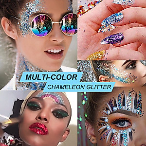 Holographic Body Glitter Gel for Face, Body, Nail, Super Long Lasting Waterproof Quick Dry Liquid Chunky Green Glitter for St. Patrick's Day Makeup Accessories, 1oz (Brass Green)