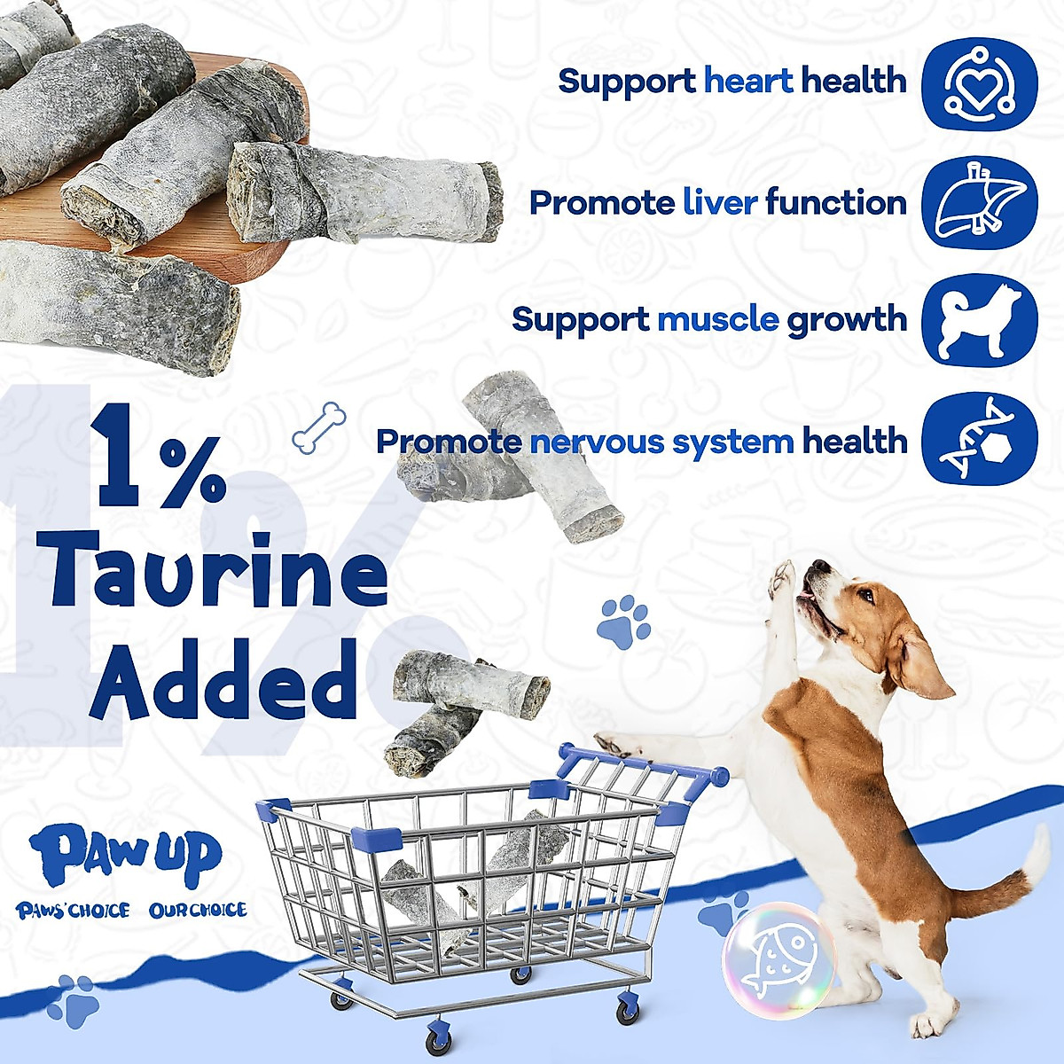 PAWUP Cod Skin Dog Treats Natural Fish Skin Roll Dog Snacks w/Taurine, Single Ingredient Cod Skin Chews, Rich in Omega 3, 16.2 oz