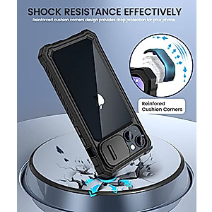 Caka for iPhone 14 Case, iPhone 13 Case with Screen Protector & Slide Camera Cover Heavy Duty Shockproof Phone Case for iPhone 13 iPhone 14 6.1 inches, Black