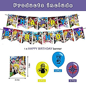 Seven Deadly Sins Birthday Party Decorations,Anime Manga Themed Party Supplies set for Boys Girls with Happy Birthday Banner,Cake Topper,Cupcake Toppers,Balloons,Stickers