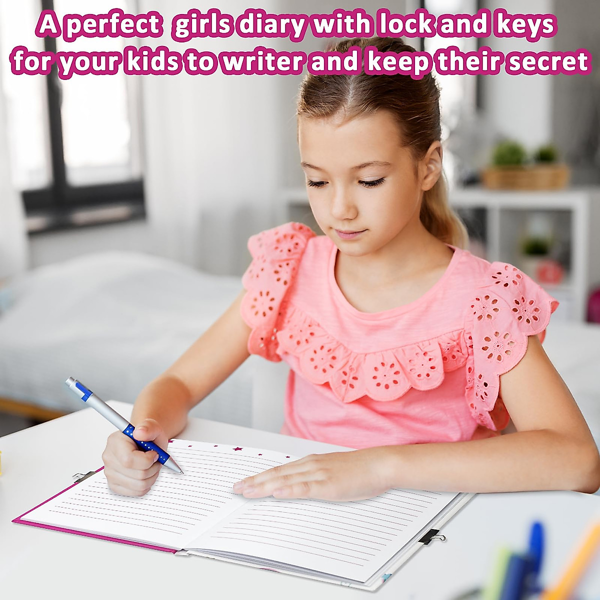 GINMLYDA Girls Diary with Lock for Kids, Unicorn Diaries 7.1x5.3 160 Pages Cute Girl Journal Secret Notebook with Lock and Key for Little Kid Writing Drawing Gift for Pre school Age 6,8,12