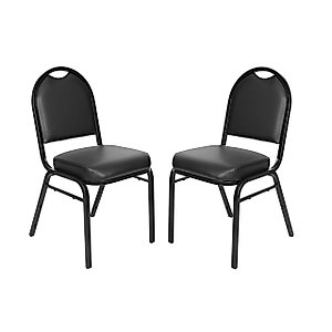 OEF Furnishings Premium Vinyl Upholstered Stack Banquet Chair, Pack of 2, Black/Black