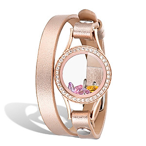 EVERLEAD Carving Round Aromatherapy Essential Oils Diffuser Locket Bracelet 316l Stainless Steel Real Leather Bracelet (Style 10)