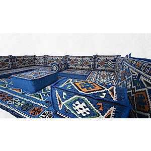 U Shaped Arabic Sofa Set, Blue Arabic Floor Seating, Sectional Sofa, Arabic Seating Sofa, Floor Cushions, Moroccan Sofa Set