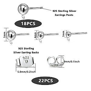 Post Earrings for Jewelry Making 18 Pcs Ball(3/4/5mm) Post Earring Stud with Closed Loop 22 Pcs Butterfly Earrings Replacements for DIY Jewelry Making Findings