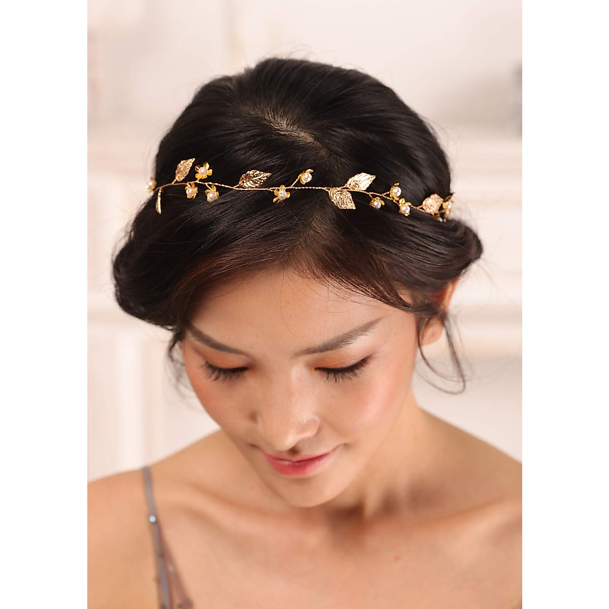 Kercisbeauty Gold Leaf Headband for Women Wedding Bridal Boho Hair Piece Dainty Hair Accessories for Special Occasion