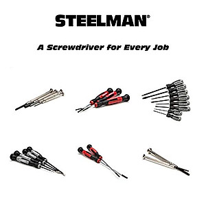 STEELMAN Precision Steel Shaft 6-Piece Electronics Screwdriver Set, Variety of Slotted/Phillips Sizes, Swivel-Head, Storage Case Included