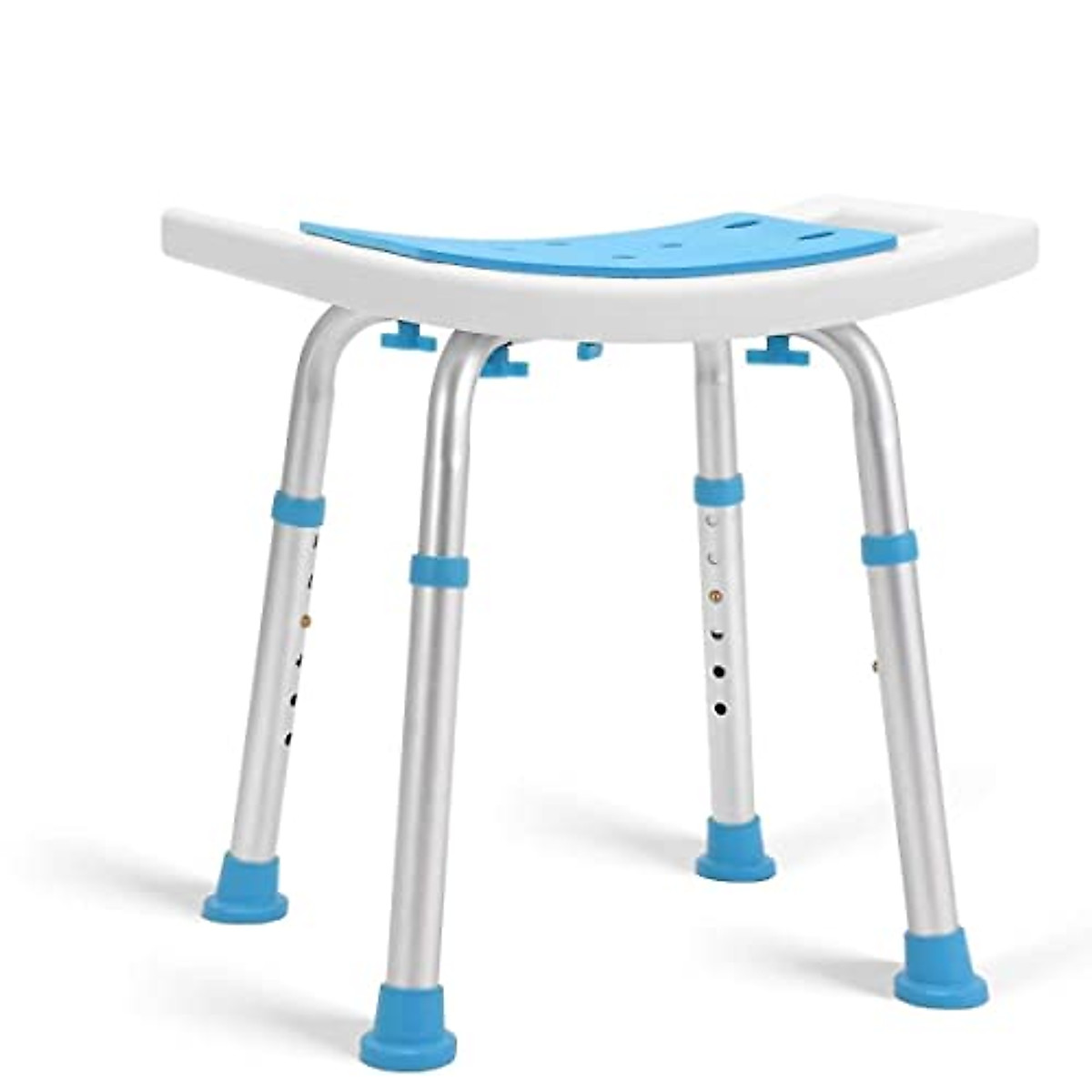 Health Line Massage Products Shower Stool 350lbs Bath Seat Chair, Tool-Free Assembly Height Adjustable Bath Bench with Padded Seat for Seniors, Elderly, Disabled, Handicap and Injured