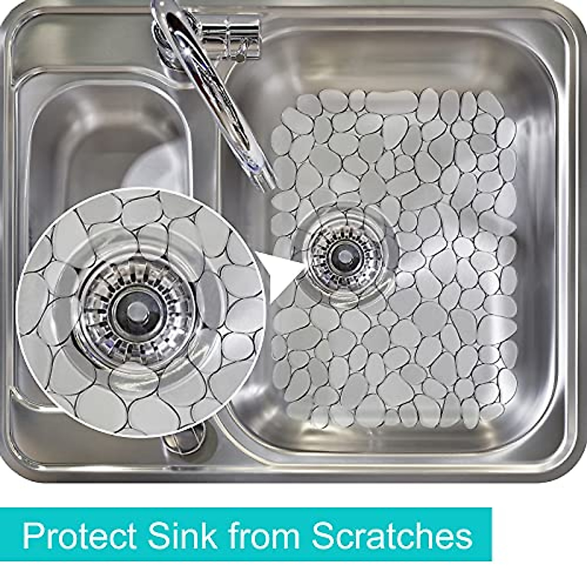 Coopay Kitchen Sink Mat Pebble Sink Mat PVC Eco-friendly Kitchen Adjustable Stainless steel/Porcelain Dish Drying Pad Sink Protector for Bottom of Kitchen Sink, 15.8 x 11.8 inches (2 Pack, Clear)