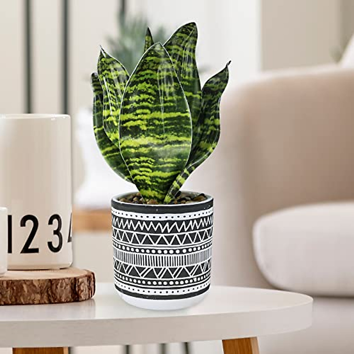 Winlyn 3 Pcs Small Potted Plants Artificial Succulents Hanging Plants and Faux Tropical Snake Plant in Black Geometric Pots for Modern Home Kitchen Windowsill Table Shelf Indoor Outdoor Greenery Decor