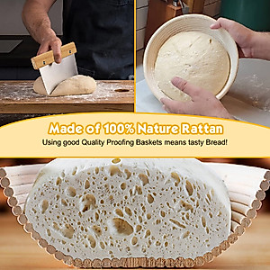 Bread Proofing Basket Set 9.6 Inch Oval & 10 Inch Round Banneton Proofing Baskets Top Grade Rattan Bowl with Bread Lame Dough Scraper Proofing Cloth Liner for Home & Professional Bakers Set of 2