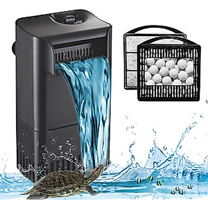 Turtle Tank Filter Aquarium Filter Power Adjustable 10-30 Gal. 222GPH Small Internal Filter 3-Stage Waterfall Bio-Filtration Low Water Level for Freshwater Saltwater Fish Tank Reptile Shrimp Frog