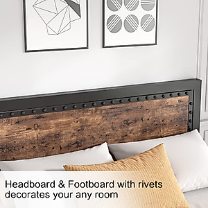 Keyluv Queen Bed Frame with 4 Storage Drawers, Rivet Modern Headboard and Footboard Platform Bed with Solid Wood Slats Support, No Box Spring Needed, Metal, Mattress Foundation Noise-Free