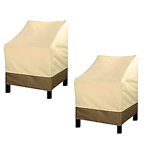 Patio Chair Covers Waterproof Heavy Duty Outdoor Patio Furniture Covers, Stackable Outside Lounge Deep Seat Covers, Large Lawn Sofa Covers Water Resistant,600D Oxford Cloth,Standard-2 Pack,Khaki&Brown