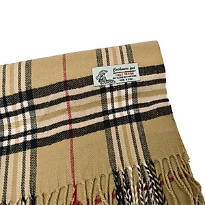 Glory Max Unisex Classic Tartan Plaid Winter Scarf Soft Cashmere Feel 72"x12" (Beige)