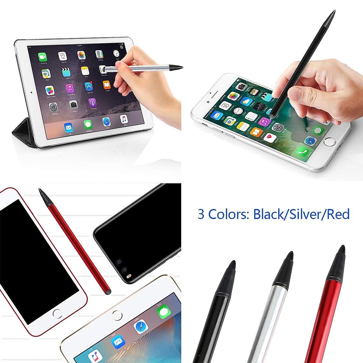 Capacitive and Resistive Stylus Pen, Rubber Nib & Hard Tip 2 in 1 Series, Fine Point Stylus Tip,High Sensitivity Precision,Universal for Samsung Galaxy and Other Android Touch Screen(3 Pieces)