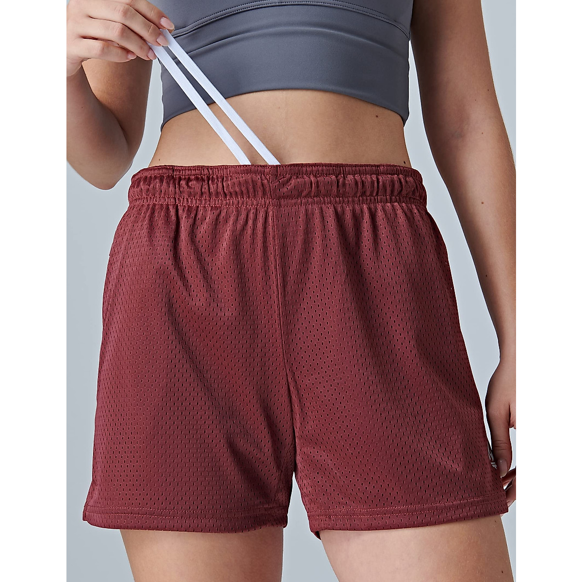 5-Pack Womens Athletic Shorts Mesh Basketball 5" Inseam Ladies Active Sports Set with Zipper Pockets (Set 2, Medium)