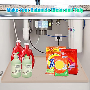 Under Sink Mats for Kitchen Waterproof, 34" × 22" Silicone Under Sink Liner Drip Tray, Cabinet Protector Mat for Drips, Leaks, Spills, Fits 36'' Standard Bathroom Cabinets