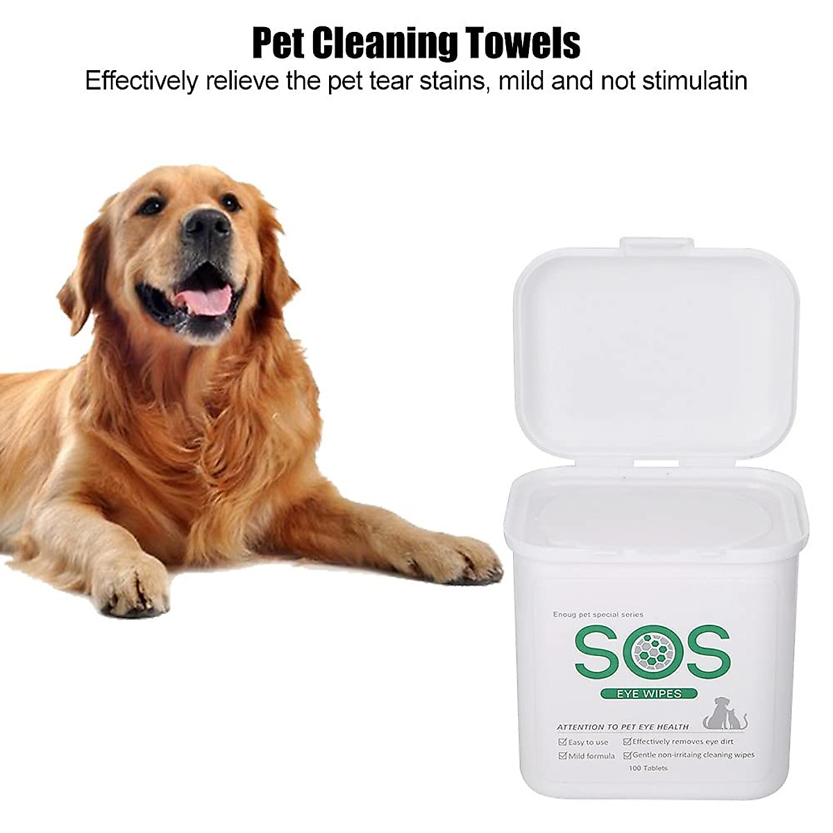 100Pcs Cat and Dog Eye Wash Wipes - 3.35 * 2.95in Pet Cleaning Grooming Deodorizing Wipes for Cat Dog Tear Stain Remover, Relief Allergies Symptoms, Runny, Dry Eyes