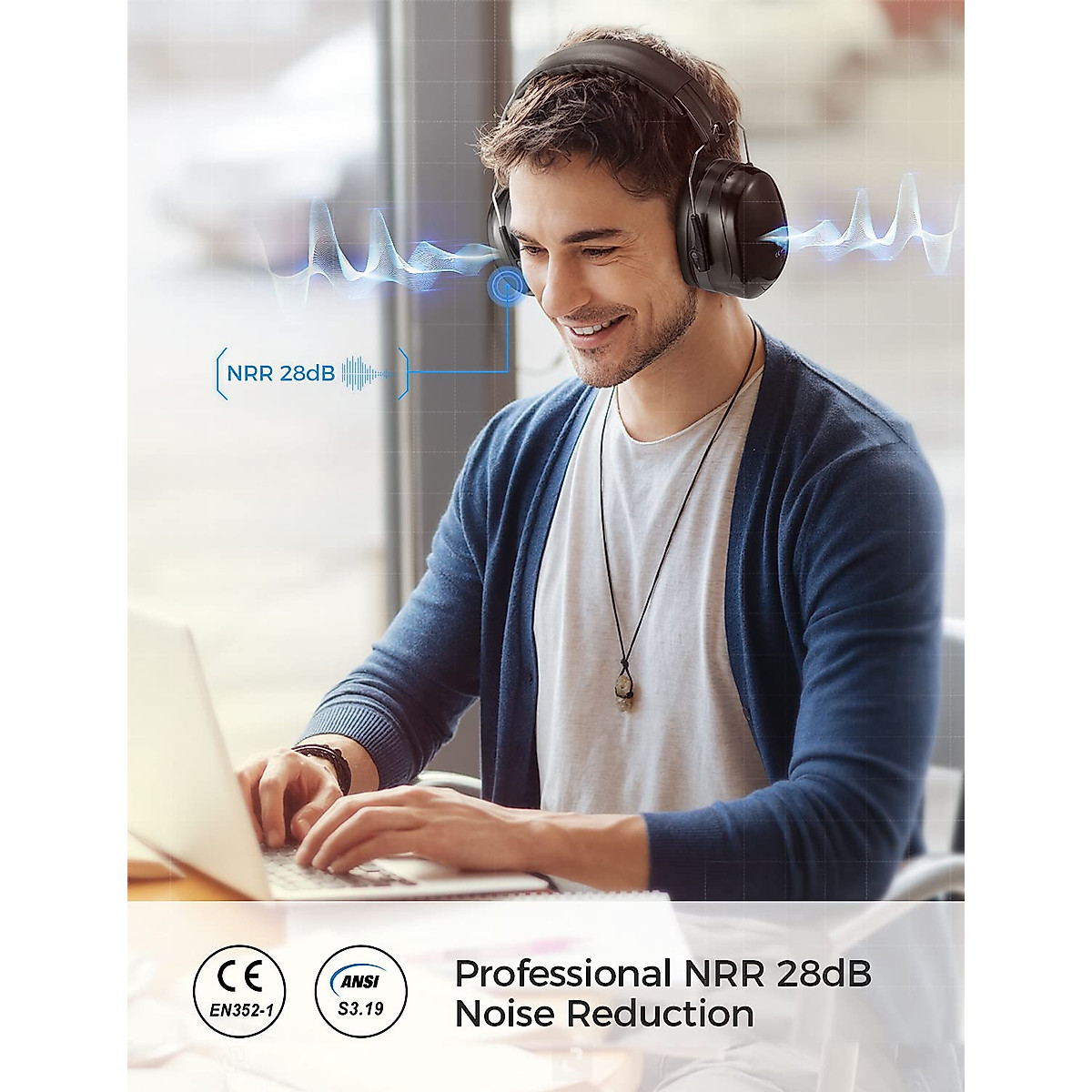 Wowteech Ear Protection Safety Muffs, NRR 28dB Earmuffs for Hearing Protection, with Padded Headband, Compact Foldable Defenders Shooting, Hunting, Mowing, Construction, a Carrying Bag, Black, Large