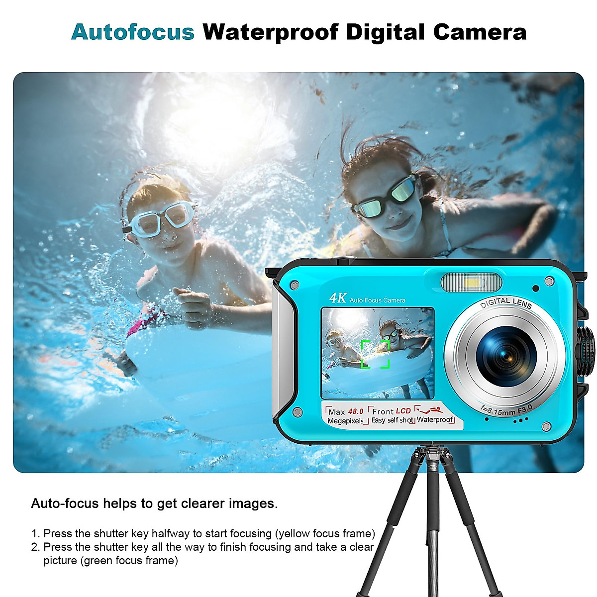 Yifecial 4K Waterproof Digital Camera 11FT Underwater Camera Selfie Dual Screens 48MP Waterproof Camera