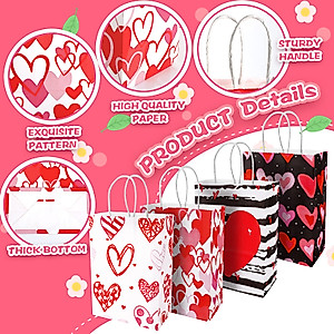 Abeillo 8Pcs Valentines Day Decorations Gift Bags with Handles, Medium Paper Gift Bags Red Love Heart Present Bags for Valentine's Day, Wedding, Sweetest Day, Kids Party Favor Goody Bags