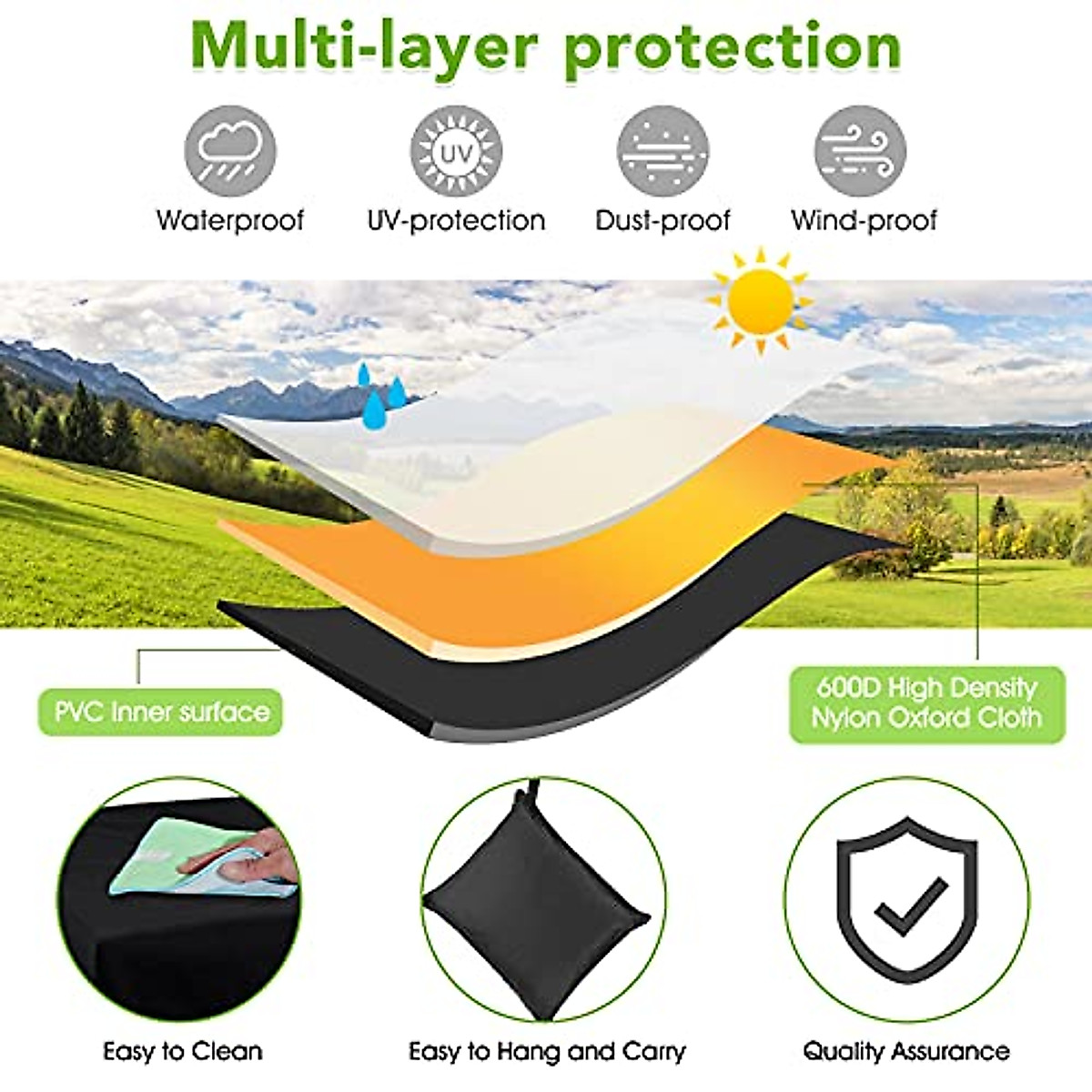 Patio Heater Covers with Zipper, 420D Waterproof Heater Covers for Outdoor Heaters 95"x34"x18.5", Black