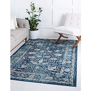 Unique Loom Oslo Collection Area Rug - Osterbro (5' x 8' Rectangle, Navy Blue/ Beige)
