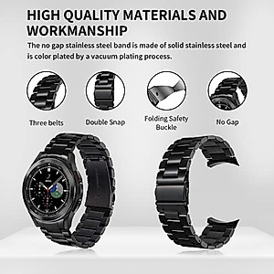 Samsung Galaxy Watch 6 Band Classic 43mm 47mm 40mm 44mm, Samsung Galaxy Watch 5 Band Pro 45mm 40mm 44mm, Samsung Galaxy Watch 4 Band Classic 40mm 44mm 42mm 46mm, No Gap Band Men Solid Stainless Steel (43/47/45/40/44/42/46mm, Black)