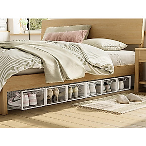 Pinkpum Shoe Storage Boxes, Shoe Organizer for Closet Clear, Shoe Boxes Clear Plastic Stackable, Folable Storage Bins with Lids,12 Pack