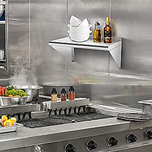 HOCCOT Wall Stainless Steel Shelf 12 x 24”, Heavy Duty 250 lb Metal Shelf, Commercial Wall Mounted Floating Shelving for Kitchen, Restaurant, Food Truck, Garage, Laundry Room