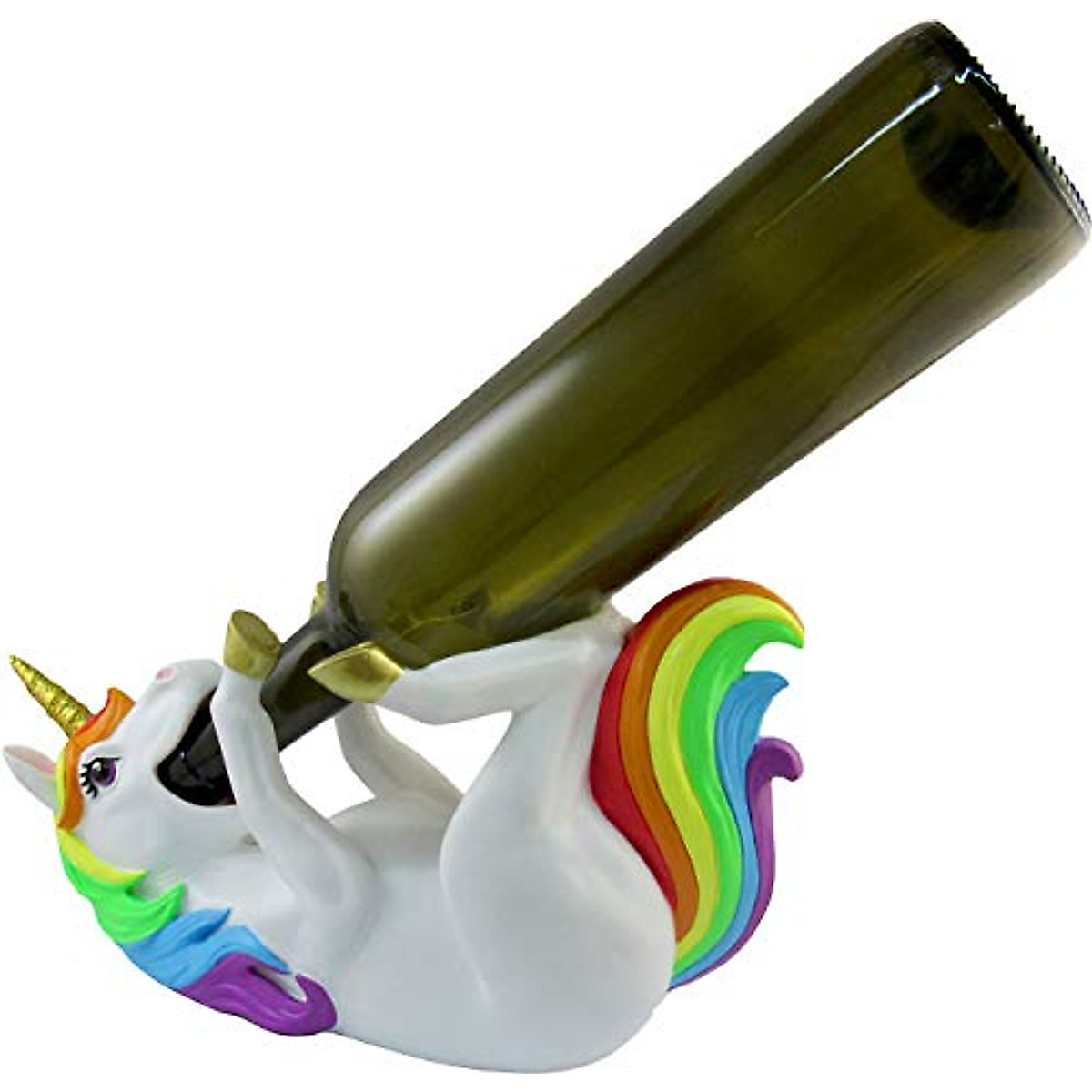 World of Wonders Rainbow Unicorn Decorative Wine Bottle Holder | Unicorn Bottle Holder Animal Wine Holder | Pride Unicorn Tabletop Wine Rack | Fantasy Themed Gifts - 11"